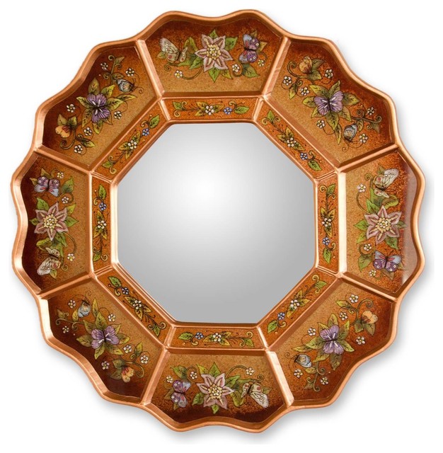 Ginger Blossom Fiesta Reverse Painted Glass Mirror - Traditional - Wall ...