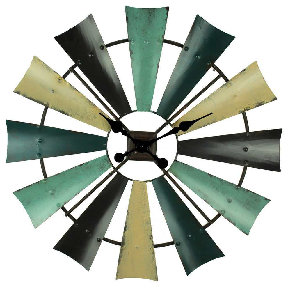 Rustic Colored Metal Farmhouse Windmill Wall Clock - Farmhouse - Wall ...