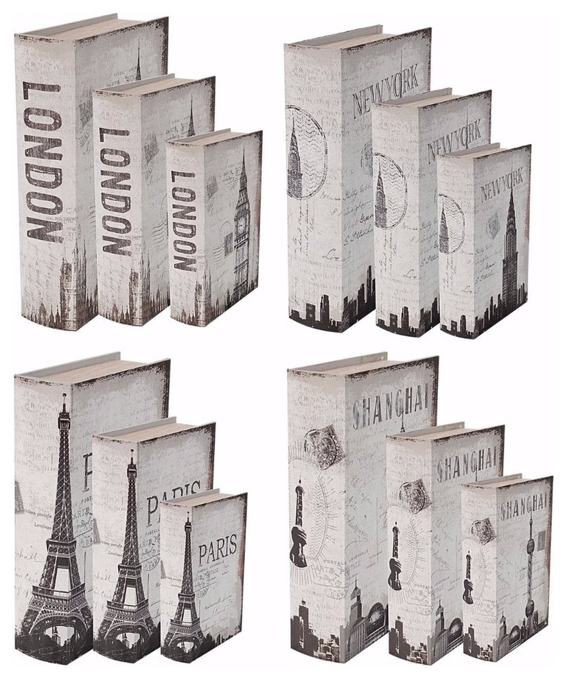 Set of 12 Beautiful Book Boxes, Black and white - Contemporary ...