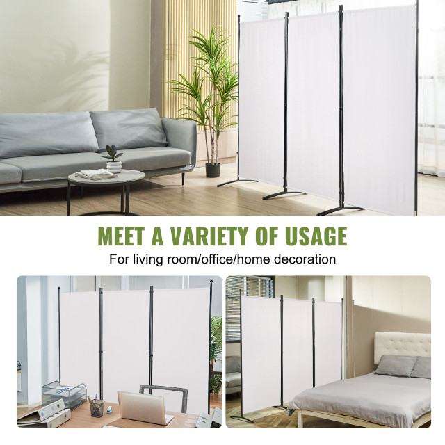 VEVOR Room Divider 3-Panel Folding Privacy Screen 89"x20.3"x72.8" White ...