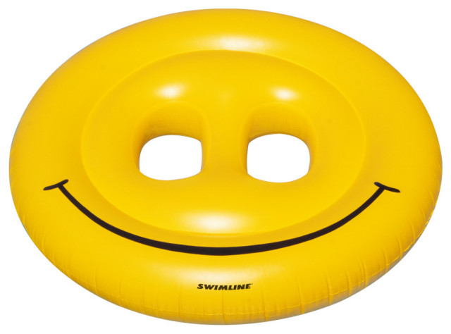 72" Yellow Inflatable Smiley Face 2-Person Circular Raft - Modern ...