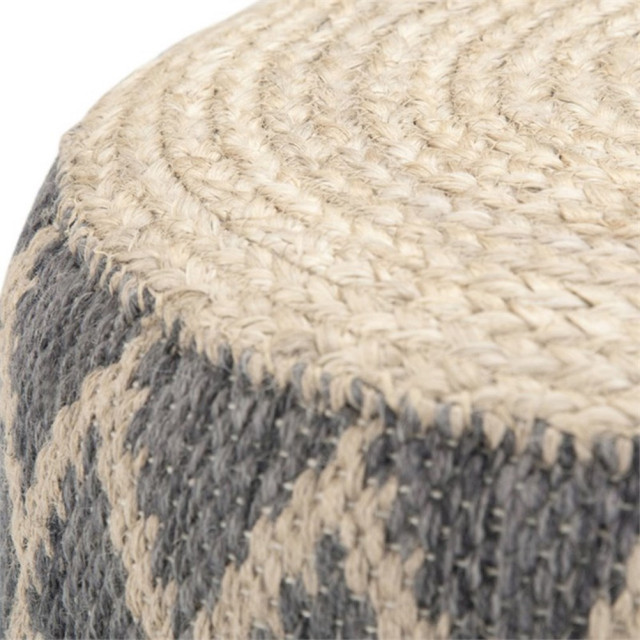 Simpli Home Edgeley Boho Round Pouf in Gray and Natural Woven Braided Jute - Scandinavian ...