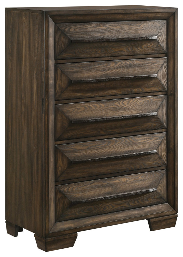 Vertical Dresser, 5 Geometric Accented Drawers With Bar Pulls, Rustic ...