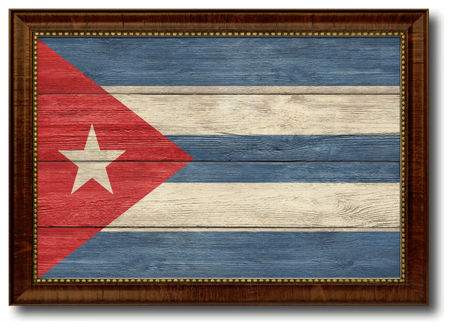Cuba Country Textured Flag Print With Brown Gold Frame, 15" x 21 ...