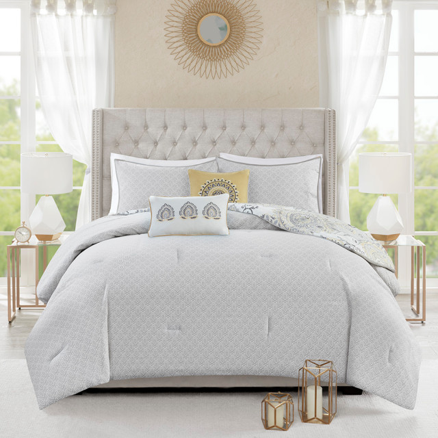 Madison Park Isla 8 Piece Cotton Floral Printed Reversible Comforter ...