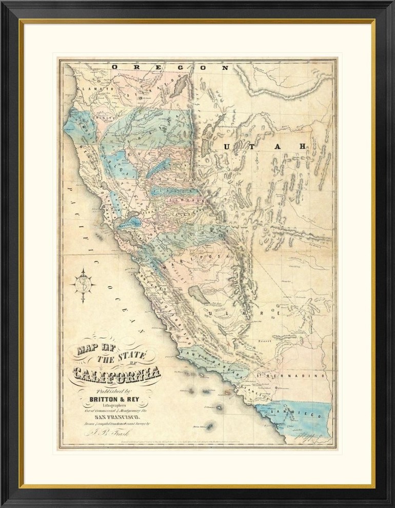 "Map of the State of California, 1853" Framed Print by John B. Trask ...