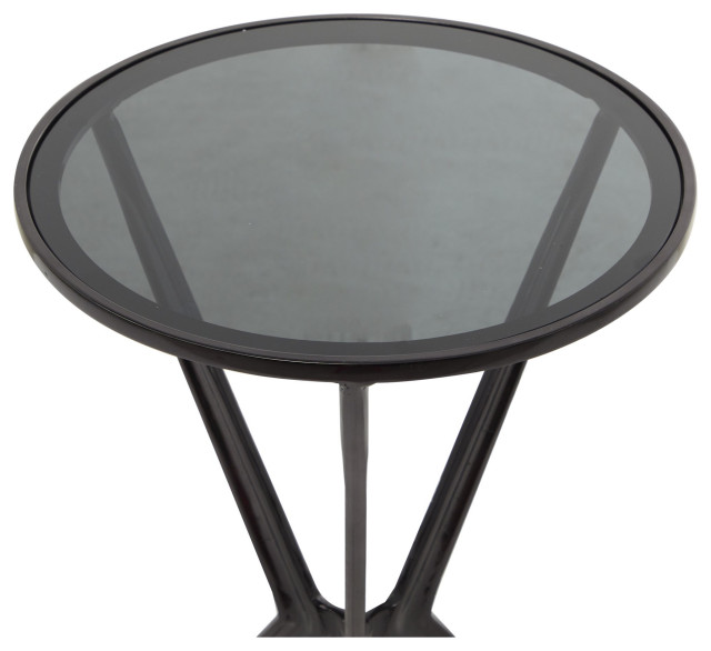 Modern End Table, Hourglass Like Metal Base With Round Tinted Glass Top ...