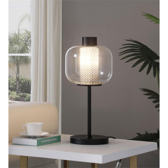 Coaster Ingrid Modern Metal & Glass Shade Bedside Table Lamp in Black ...
