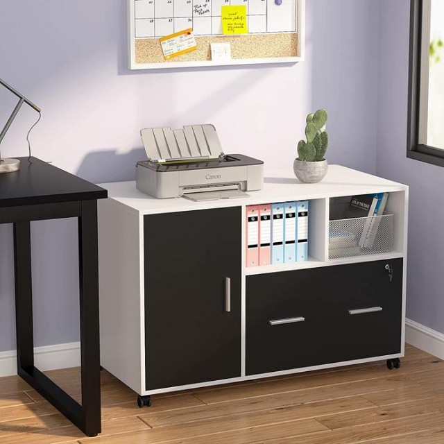 Tribesigns File Cabinet Modern Filing Cabinet White and Black ...