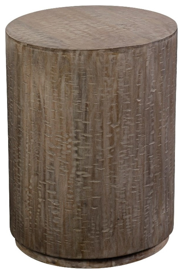Drum Gray Wash Mango Wood Round End Table - Side Tables And End Tables ...