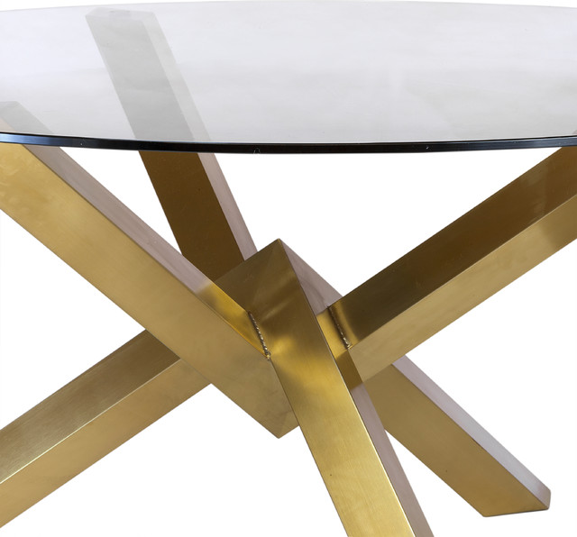 Couture Brushed Gold Dining Table With Glass Top - Contemporary ...