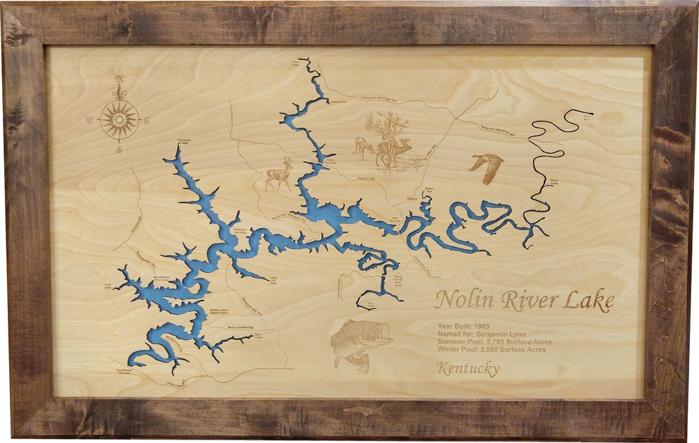 Nolin River Lake, Kentucky-Wood Lake Map, Large - Contemporary - Prints ...