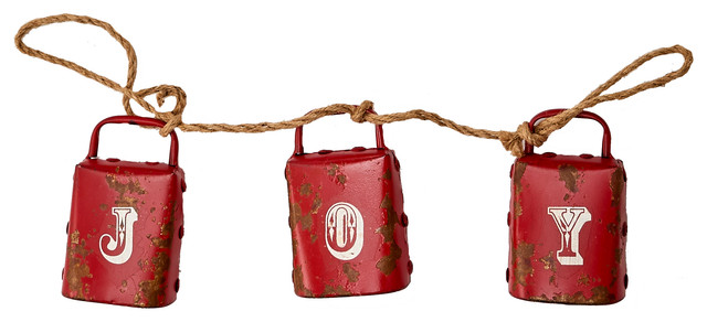 4" Metal Joy Cow Bells on Rope - Farmhouse - Holiday Accents And ...