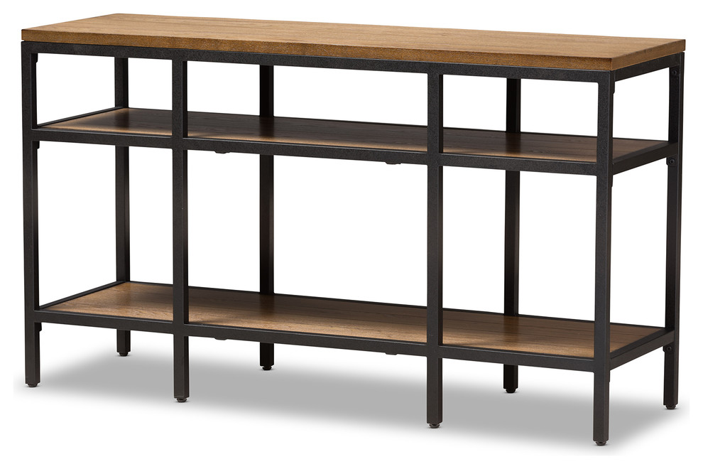 Caribou Rustic Industrial Style Oak Brown Wood and Black Metal Console ...