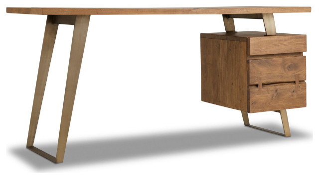 64" Live Edge Home Office Desk Built-In File Cabinet - Contemporary ...