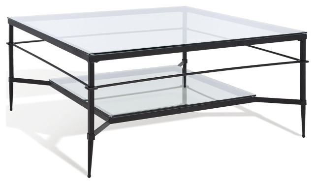 Modern Console Table, Black Finished Metal Frame With Square Clear ...