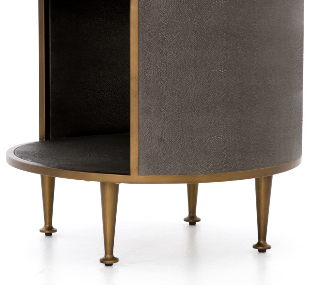 Shagreen Round Nightstand, Grey Shagreen - Midcentury - Nightstands And ...