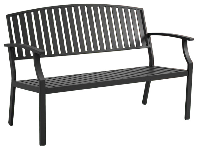 Traditional Outdoor Bench, Aluminum Frame With Slatted Back & Curved ...