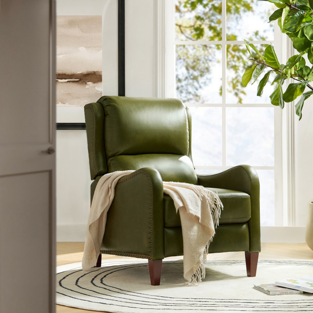 Genuine Leather Push back Recliner With Wingback - Transitional ...