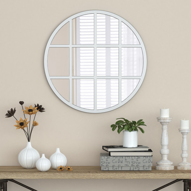 Sadler Silver Framed round window pane mirror - Contemporary - Bathroom ...