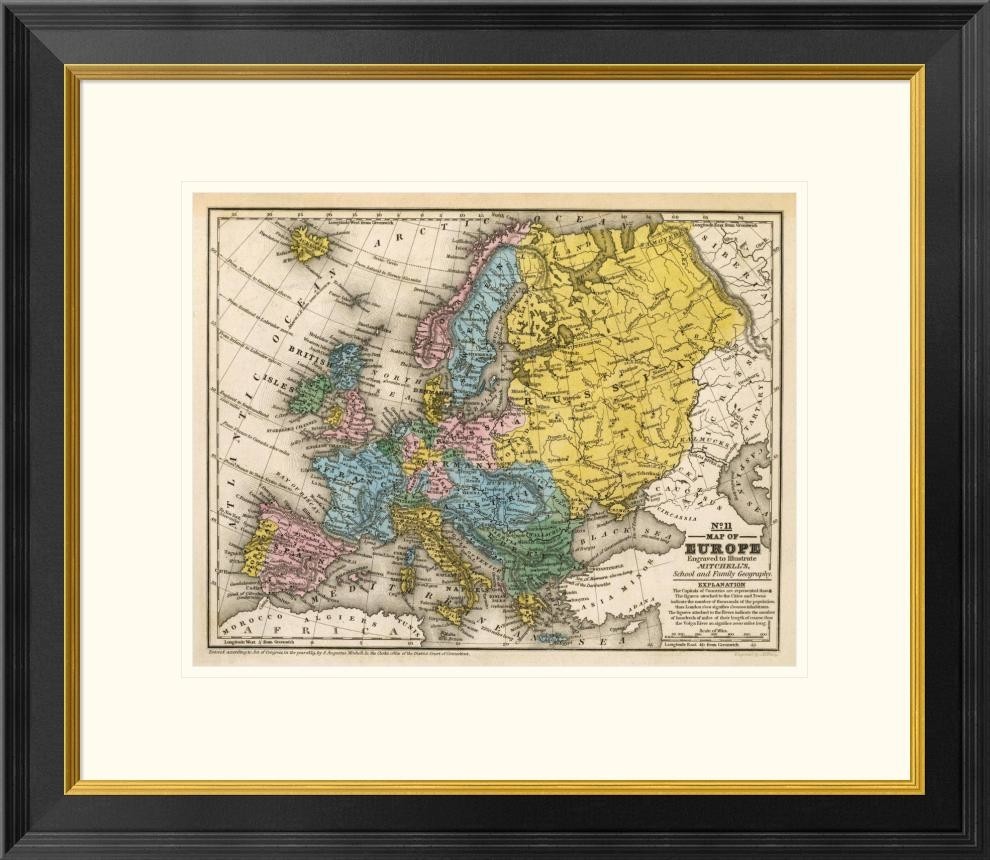 "Map of Europe, 1839" Framed Digital Print by Samuel Augustus Mitchell ...