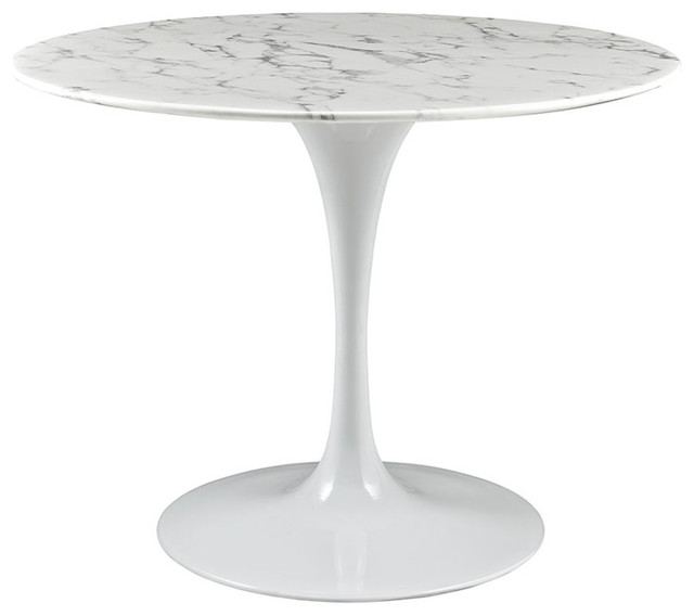 Circular Table with Marble Top and Aluminum Tulip Base, White ...