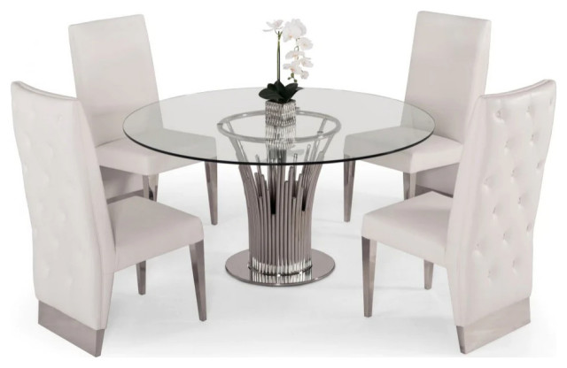 Mira Modern Round Glass & Stainless Steel Dining Table - Contemporary ...