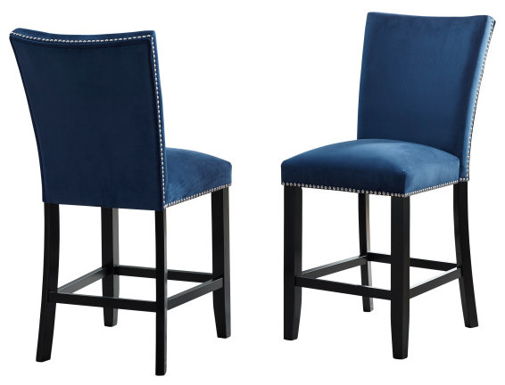 Camila Blue Velvet Counter Chair, Set of 2 - Contemporary - Bar Stools ...