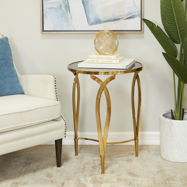 Minimalistic End Table, Curved Accented Golden Legs With Round Black ...
