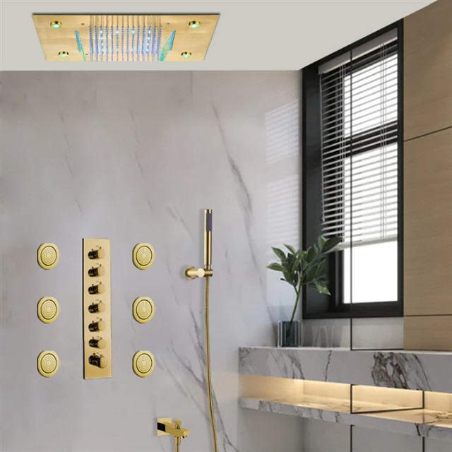 Crema 23*31"Gold LED Shower System & Round Handheld Shower, Round ...