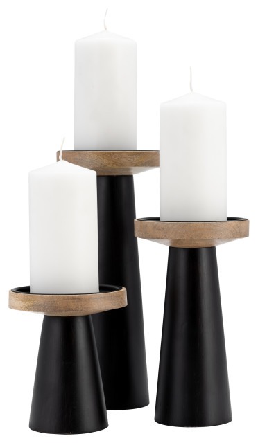 Wood, 12" Flat Candle Holder Stand, Black/Natural, 5x5x12 inches ...