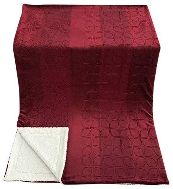 Tache Embossed Super Soft Warm Solid Merlot Red Sherpa Throw Bed ...