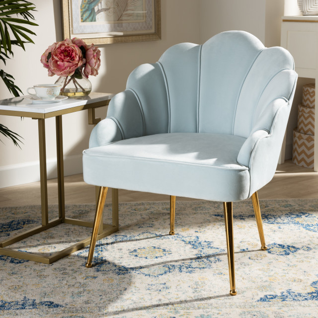 Coralye Velvet Upholstered Seashell Accent Chair, Light Blue - Midcentury - Armchairs And Accent ...
