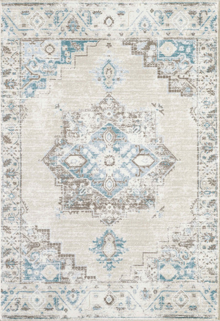 Abani Urbana Traditional Distressed Ivory And Light Blue Area Rug, 5'3 ...