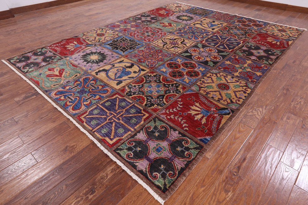 9'x12' Art Deco Oriental Hand Knotted Stained Glass Design Rug, Q1653 ...