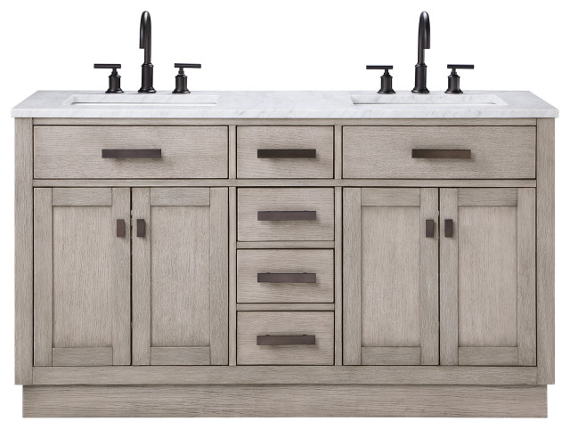 Chestnut 60 In. Double Sink Carrara White Marble Countertop Vanity ...