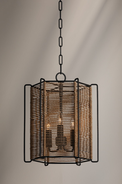 3-Light Lantern, Textured Black - Beach Style - Pendant Lighting - by ...