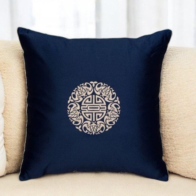 Midnight Blue Chinese Longevity Pillow - Asian - Decorative Pillows ...