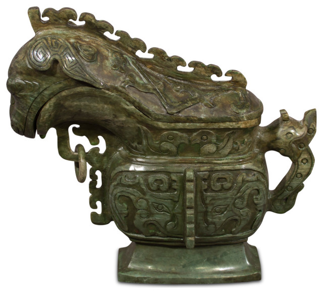 Hand Carved Jade Chinese Shang Dynasty Motif Ewer with Removable Lid ...