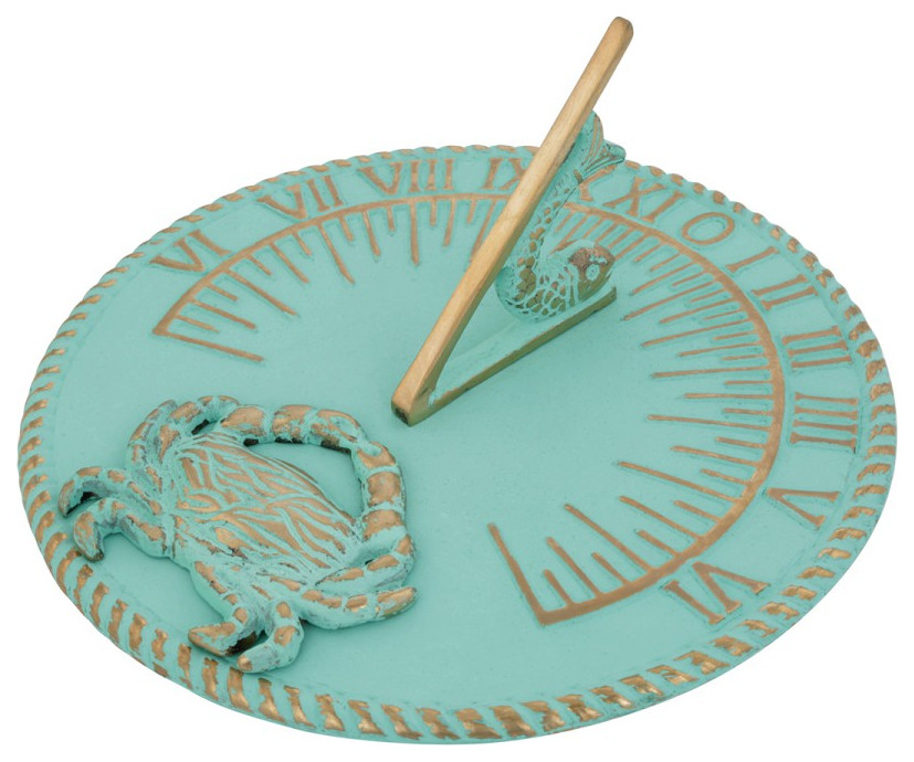 Solid Brass Garden Sundial Verdigris Blue Beach Design Crab and Fish ...