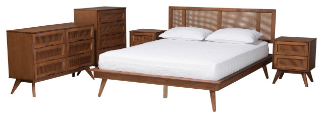 Laurel Rattan Bedroom Set, King - Midcentury - Bedroom Furniture Sets - by Baxton Studio | Houzz