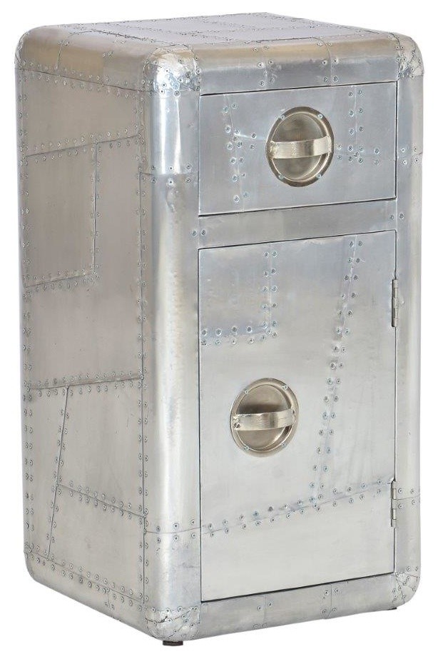 Aviator Aluminum Side Table With Door and Drawer - Industrial - Side ...