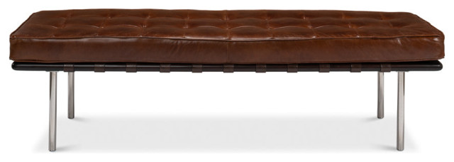 Prince Albert Bench Vintage Havana Leather - Contemporary - Upholstered ...