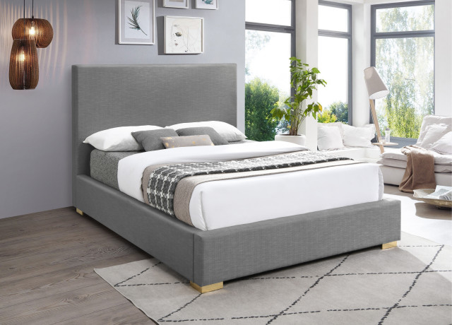 Crosby Linen Upholstered Bed, Queen - Contemporary - Platform Beds - by ...