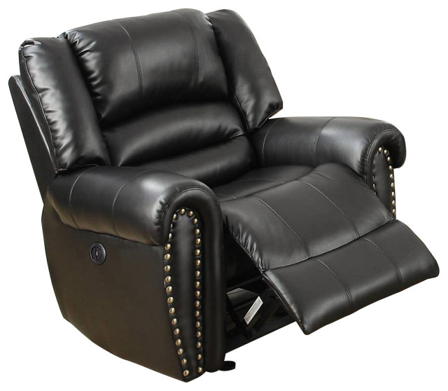 Bonded Leather Power Recliner, Black - Transitional - Recliner Chairs ...