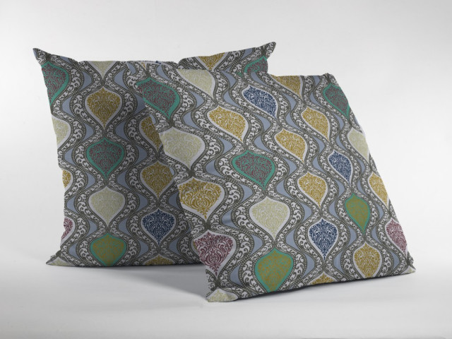 20 Gray Gold Ogee Indoor Outdoor Zippered Throw Pillow - Mediterranean ...