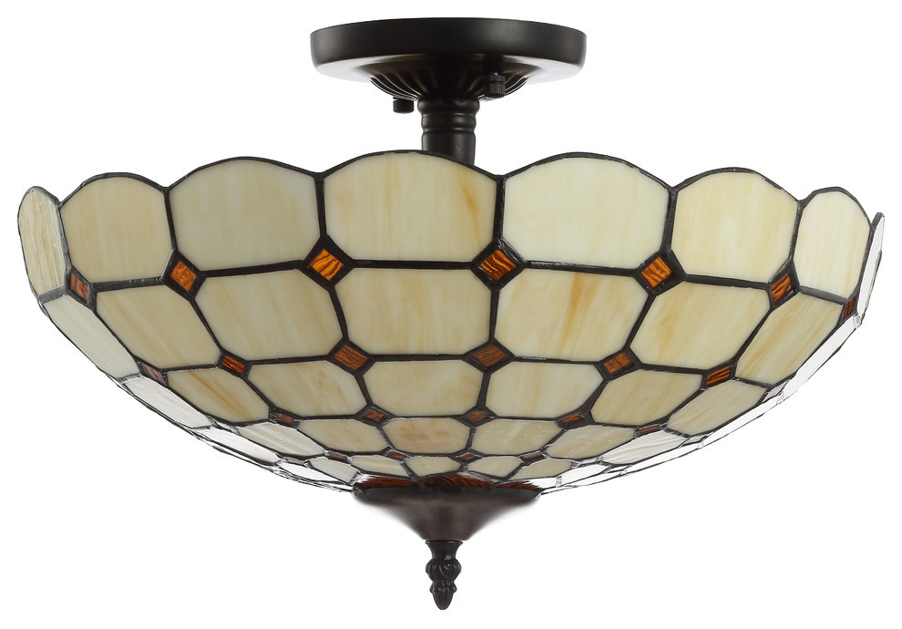 Jennifer 16" Tiffany-Style Glass Led Semi-Flush Mount, Cream - Flush ...