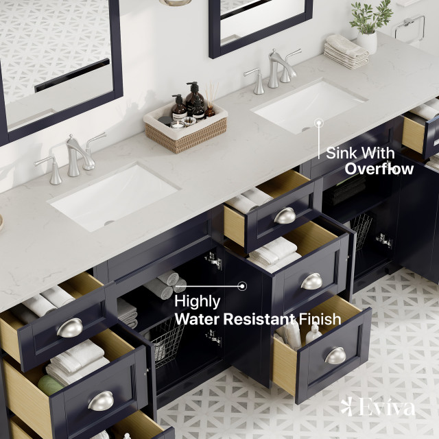 Eviva Epic 96"W Charcoal Gray DS Bath Vanity with WH Carrara Quartz ...