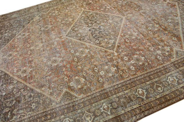 1910s Handmade Antique Persian Mahal Allover Wool Rug, Rust ...