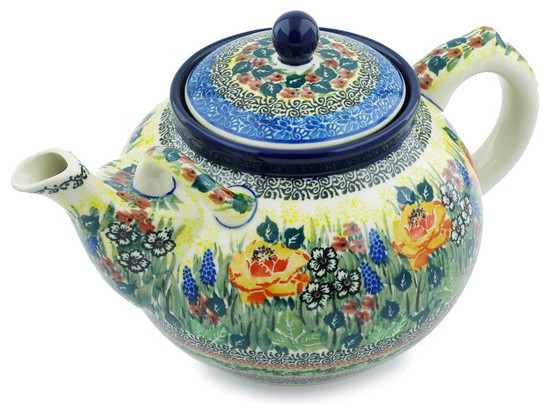 Polmedia Polish Pottery 8-cup Stoneware Tea Or Coffee Pot - Farmhouse ...